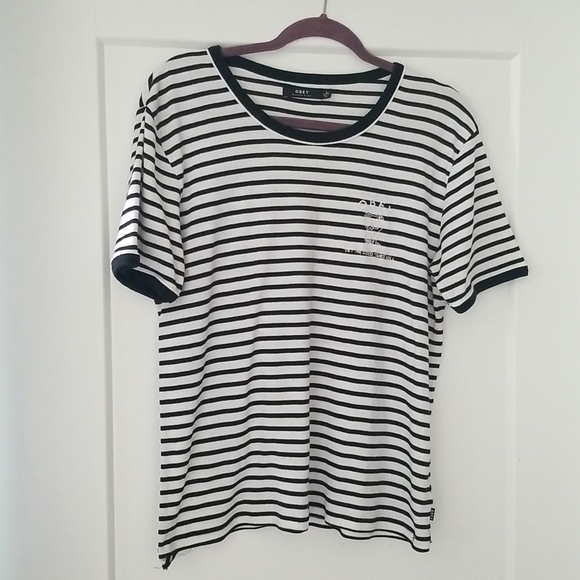 Obey | Tops | Obey Worldwide Black White Striped Shirt Size L | Poshmark